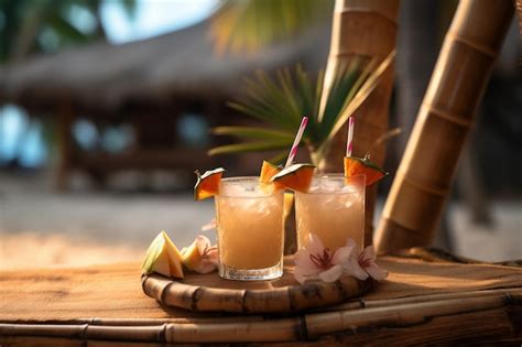 Premium Ai Image Tropical Cocktail Served On Beach