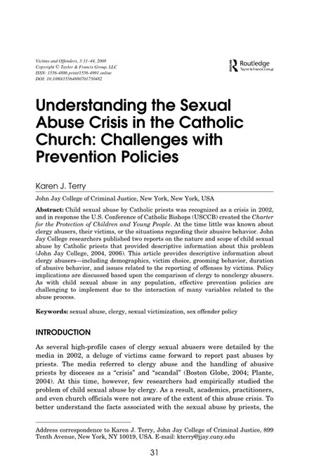 Pdf Understanding The Sexual Abuse Crisis In The Catholic Church