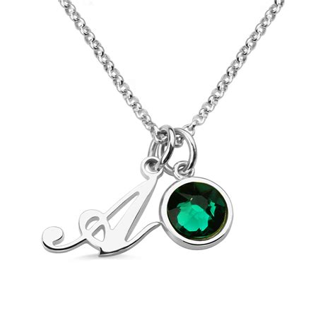 Birthstone Initial Letter Necklace Getnamenecklace