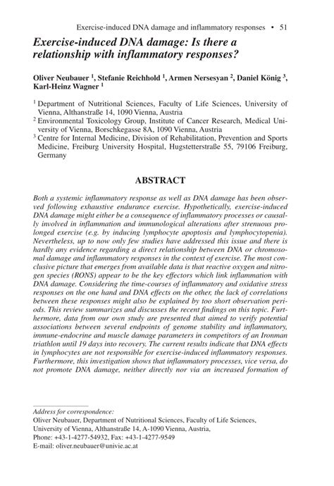 Pdf Exercise Induced Dna Damage Is There A Relationship With