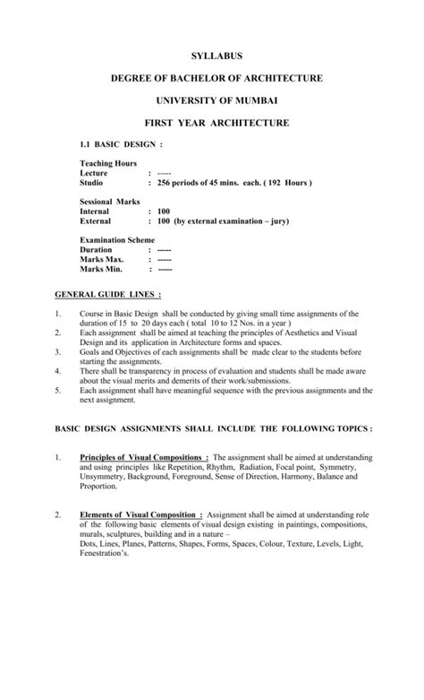 Firstyear Architecture Syllabus Mumbai University