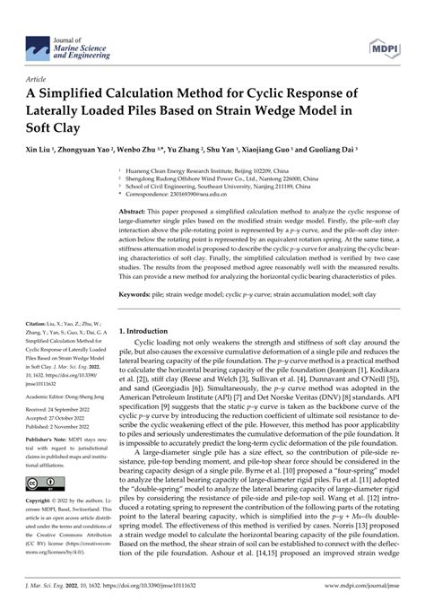 Pdf A Simplified Calculation Method For Cyclic Response Of Laterally