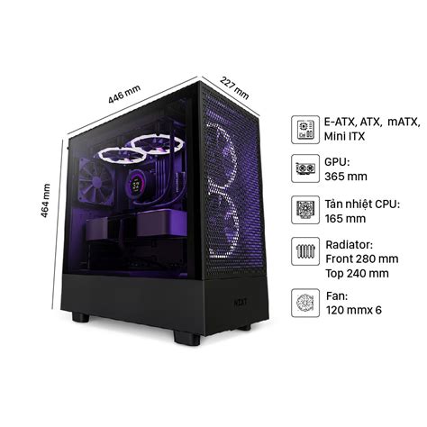 Vỏ Máy Tính Nzxt H5 Flow Black Mid Tower Màu Đen