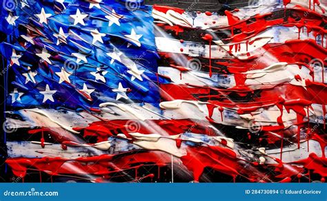 Drawn Watercolor Creative American Flag Made With Generative Ai Stock