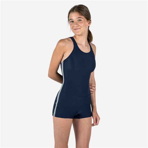 Girls Swimming 1 Piece Shorty Swimsuit Blue Decathlon