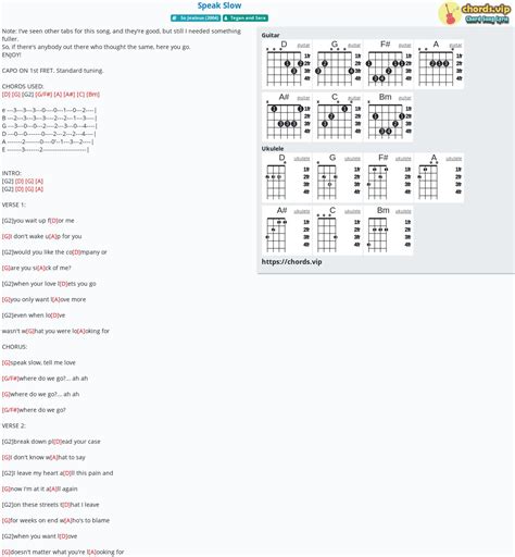 Chord Speak Slow Tab Song Lyric Sheet Guitar Ukulele Chordsvip