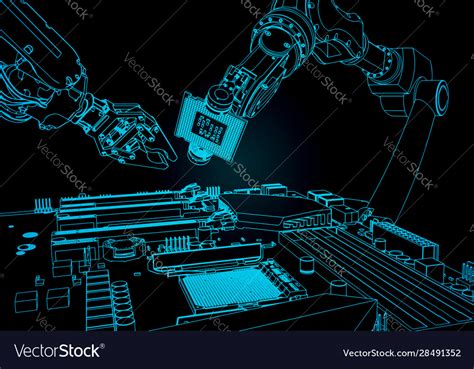 Robots Assemble A Computer Royalty Free Vector Image