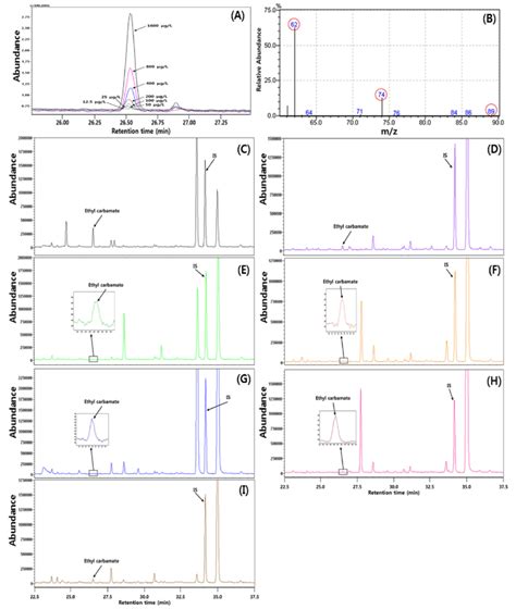 gc ms sim chromatogram 62 m z of ethyl carbamate in standards and