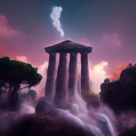 Ancient Greek Temple In A Cave Overgrown With Glowing Midjourney