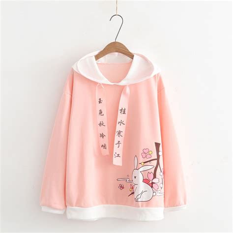 Kawaii Bunny Rabbit Cherry Blossom Hoodie Kawaiitherapy Japanese