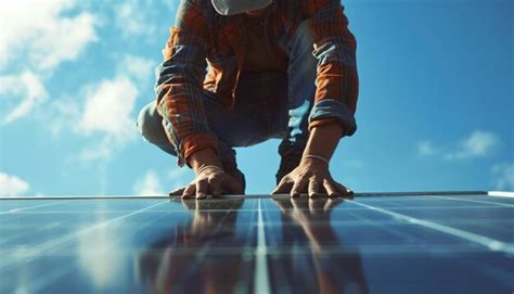 Man Installing Solar Panels On Roof Premium Ai Generated Image