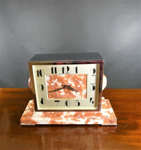 Rouge Marble And Chrome Art Deco Mantel Clock Goldsmiths