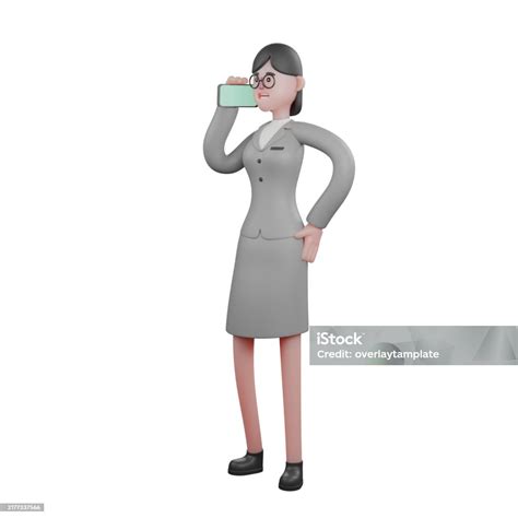 3d 남성 기자 취재 중 여성 기자는 오른손에 핸드폰을 들고 왼손은 허리에 얹고 서 있다 시사 만화 기자 회견에 대한 스톡 사진 및 기타 이미지 Istock