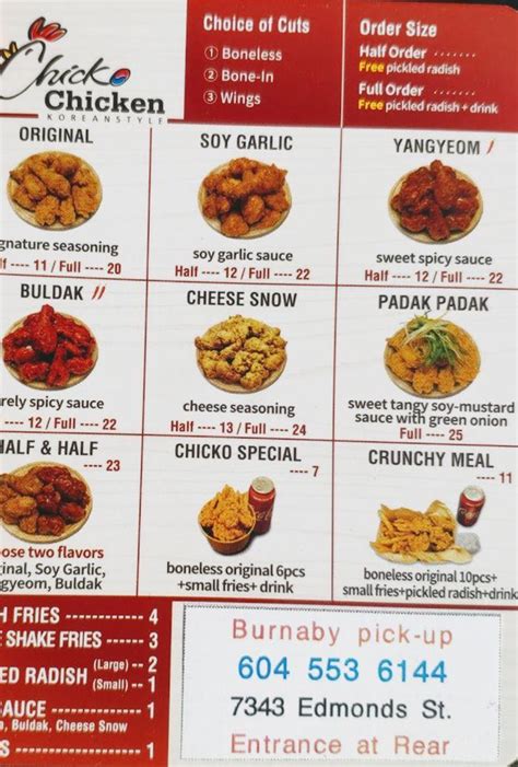 Menu At Chicko Chicken Burnaby Edmonds Restaurant Burnaby Edmonds St