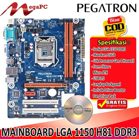 Jual Mainboard Intel LGA 1150 H81 Ddr3 Pegatron Support Gen 4 Ada USB 3