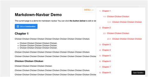 Markdown Navbar Demo Online Forked Codesandbox