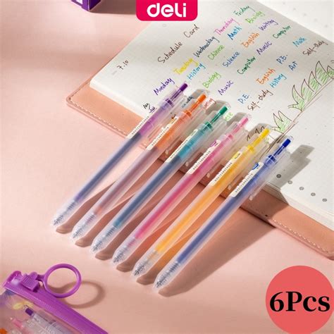 Deli 6Pcs Set Color Gel Pen 0 5mm Press Colored Gel Pen Color Marker