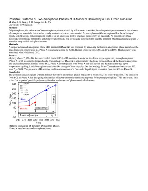 Pdf Possible Existence Of Two Amorphous Phases Of D Mannitol Related By A First Order Transition