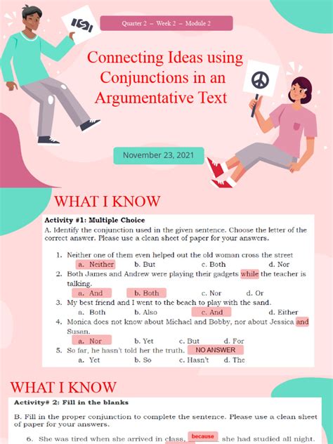 week 2 connecting ideas using conjunctions in an argumentative text