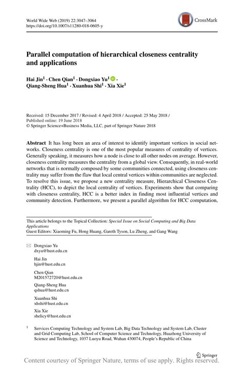 Parallel Computation Of Hierarchical Closeness Centrality And