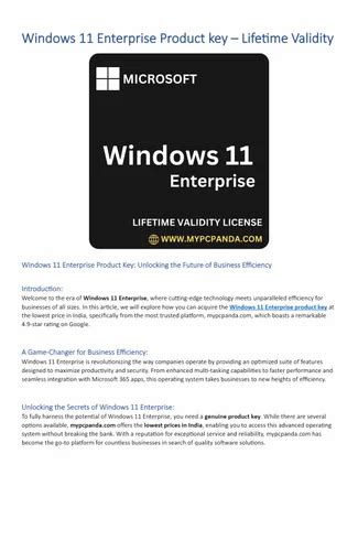 Microsoft Windows 11 Enterprise Product Key Lifetime Validity At