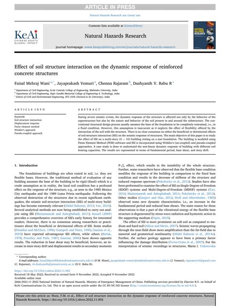 PDF Effect Of Soil Structure Interaction On The Dynamic Response Of Reinforced Concrete Structures