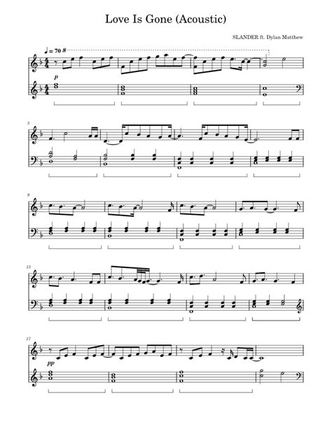 Love Is Gone Acoustic Slander Ft Dylan Matthew Sheet Music For