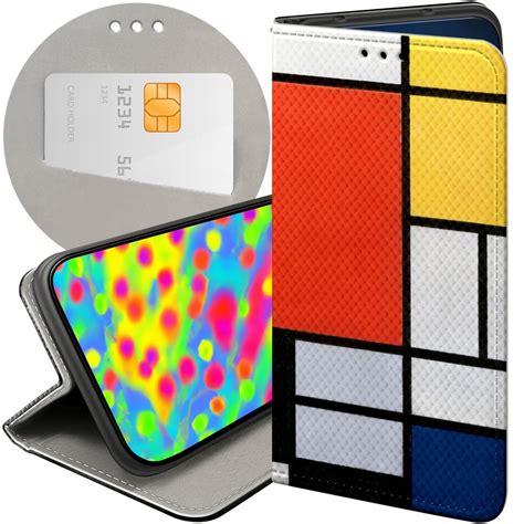 ETUI Z KLAPKĄ DO HUAWEI Y6P WZORY PIET MONDRAIN ABSTRAKCJA GEOMETRIA