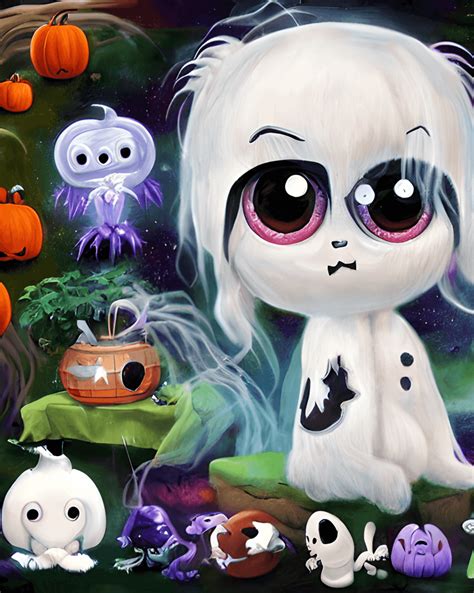 Chibi Ghost Halloween Scene · Creative Fabrica