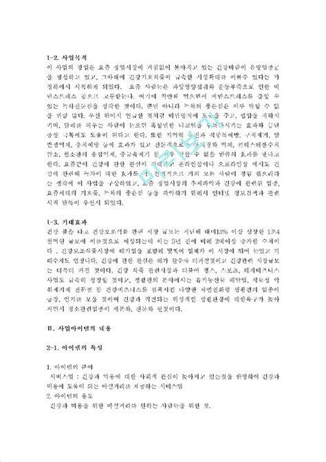 창업 계획 요약서 기타사업계획