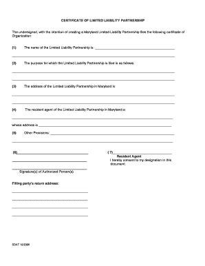 Fillable Online Dat State Md CERTIFICATE OF LIMITED LIABILITY