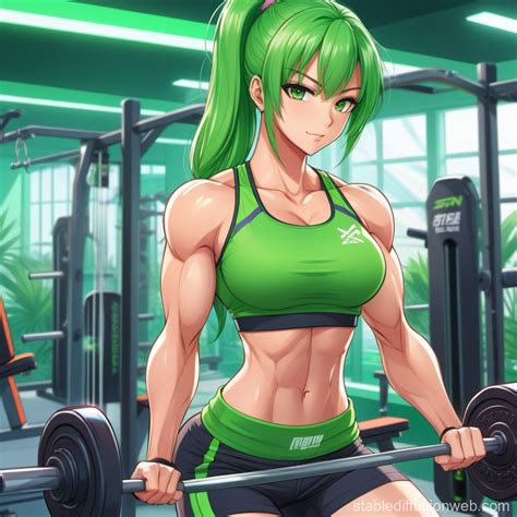 Muscular Woman Exercising In Green Gym Wear Stable Diffusion Online