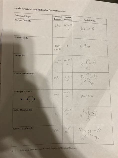 Solved Lewis Structures And Molecular Geometry And Name