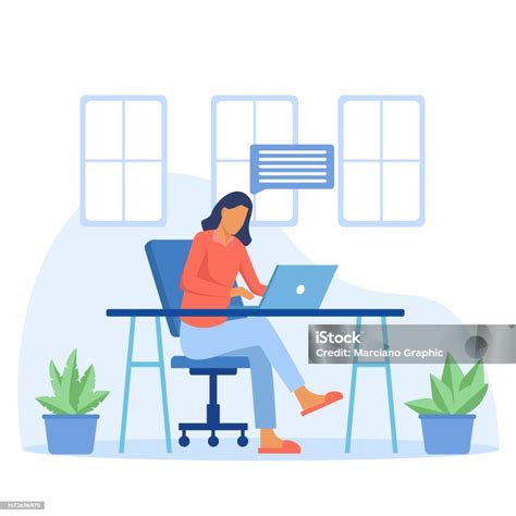 재택 근무 그림 개념 집에서 노트북으로 일하는 여자 격리에 대한 스톡 벡터 아트 및 기타 이미지 격리 기회 노트북 Istock