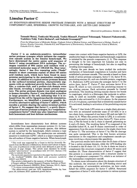 Pdf Limulus Factor C An Endotoxin Sensitive Serine Protease Zymogen With A Mosaic Structure