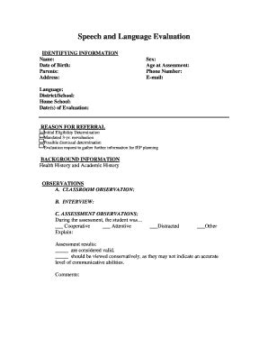 Fillable Online Speech And Language Evaluation Report Fax Email Print PdfFiller