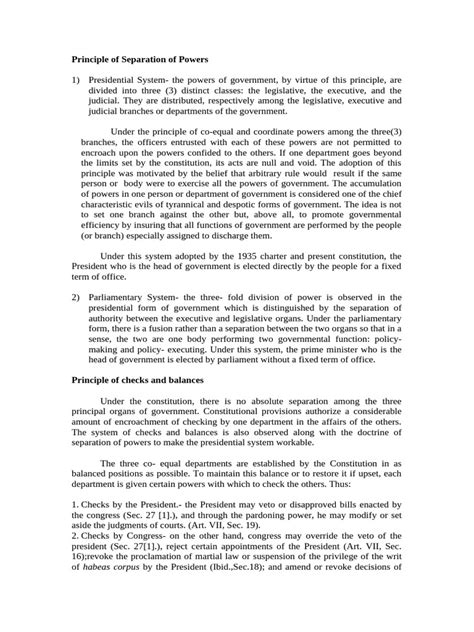 Principle Of Separation Of Powers Pdf American Government