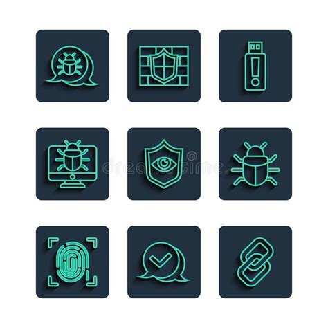 Set Line Fingerprint Check Mark Speech Bubble Chain Link USB Flash Drive Shield And Eye