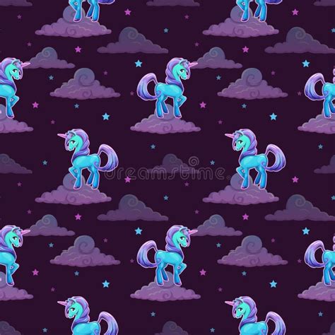 Pattern With Little Cartoon Blue Unicorn Stock Vector Illustration Of