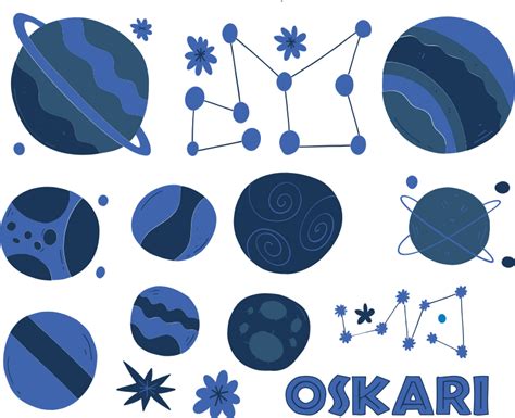 Blue Astronomy Elements With Name Wall Sticker