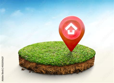 House Symbol With Location Pin Icon On Cubical Soil Land Geology Cross