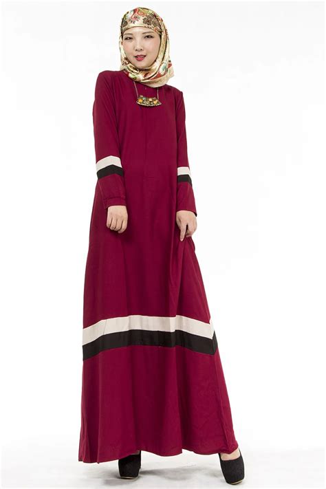 New Muslim Womens Kaftan Dress O Neck Long Sleeve Floor Length Islamic