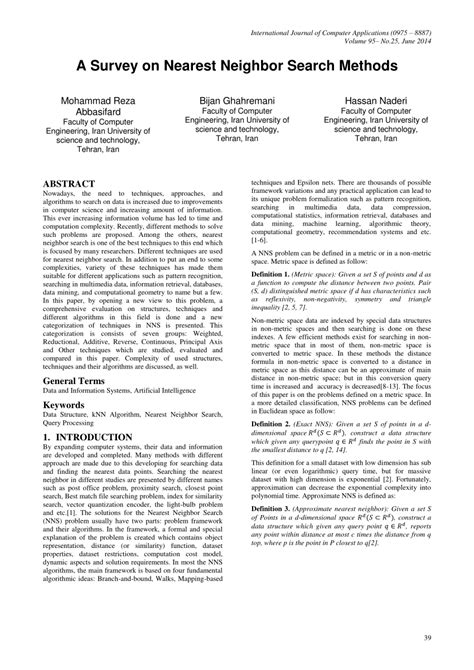Pdf A Survey On Nearest Neighbor Search Methods