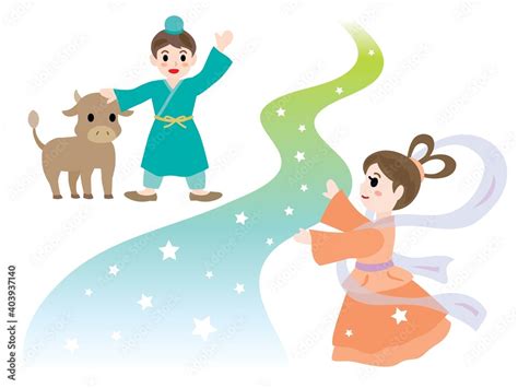 七夕の夜に天の川で会う織姫と彦星 Stock Vector Adobe Stock