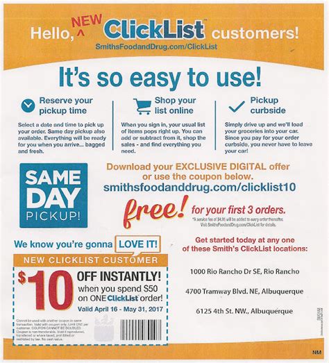 Smiths Food And Drug Clicklist Coupons