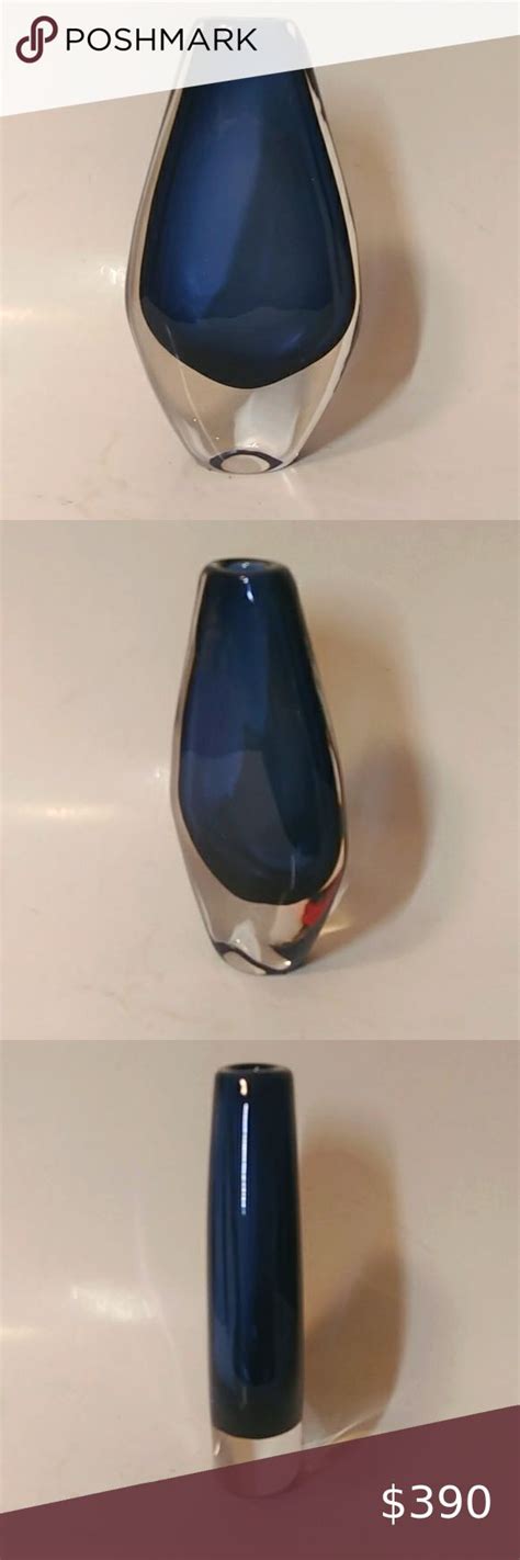 Orrefors Sweden Somersomidnight Blue Teardrop Vase 3953