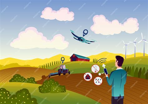 Premium Vector Smart Farming Farmer Managing His Industrial Farm With