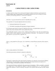 Lab Capacitors Pdf Total Marks Lab CAPACITANCE AND CAPACITORS Introduction A