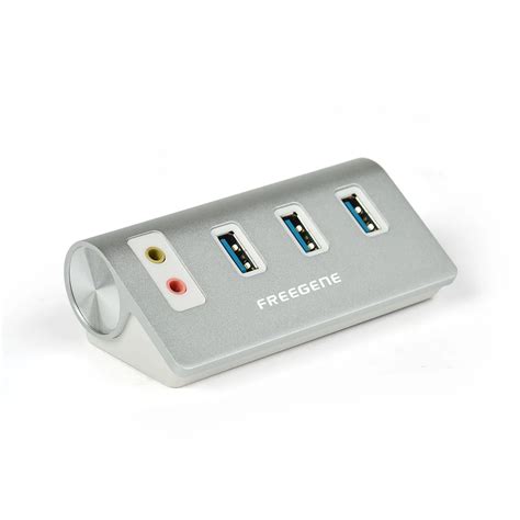 FREEGENE USB 3 0 HUB Bus Powered USB 3 0 3 Port Aluminum Hub With External Stereo Sound Adapter