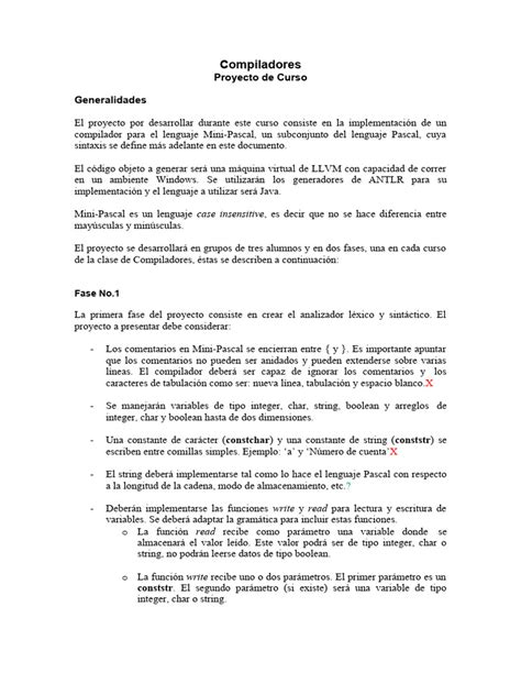 Proyecto Compiladores Pdf Compilador Lenguaje De Programación